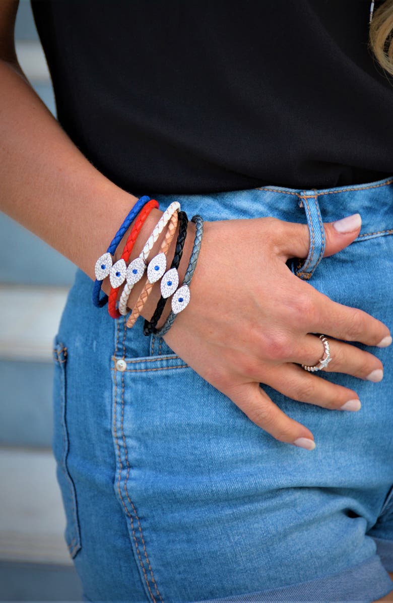 Liza Schwartz Pave CZ Evil Eye Braided Leather Magnetic Bracelet ...