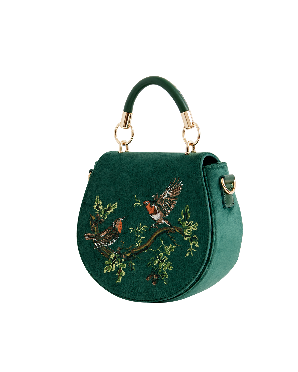 Fable England Robin Love Embroidered Saddle Bag Fern Green Velvet ...