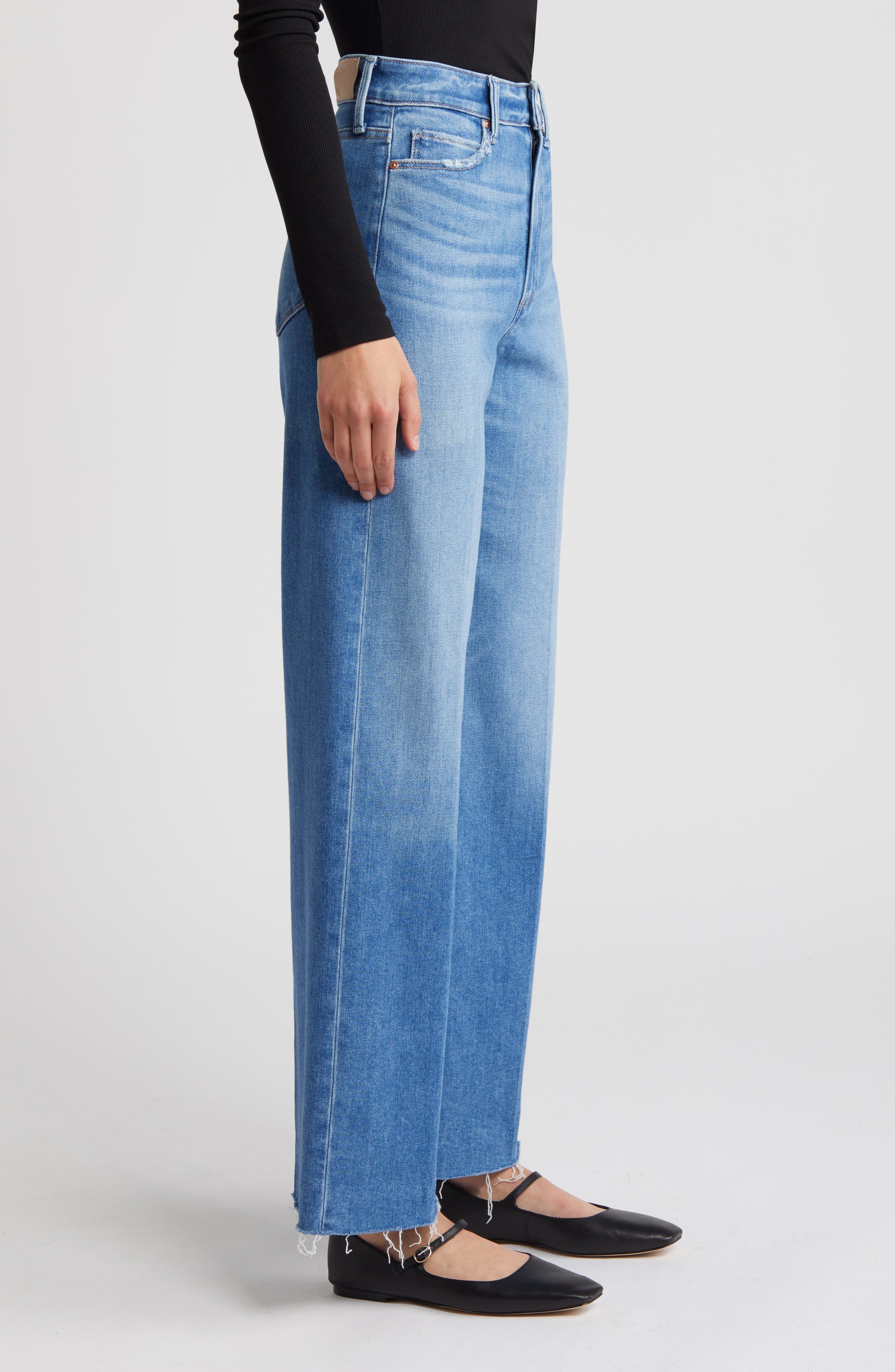 PAIGE Anessa High Waist Raw Hem Wide Leg Jeans | Nordstrom