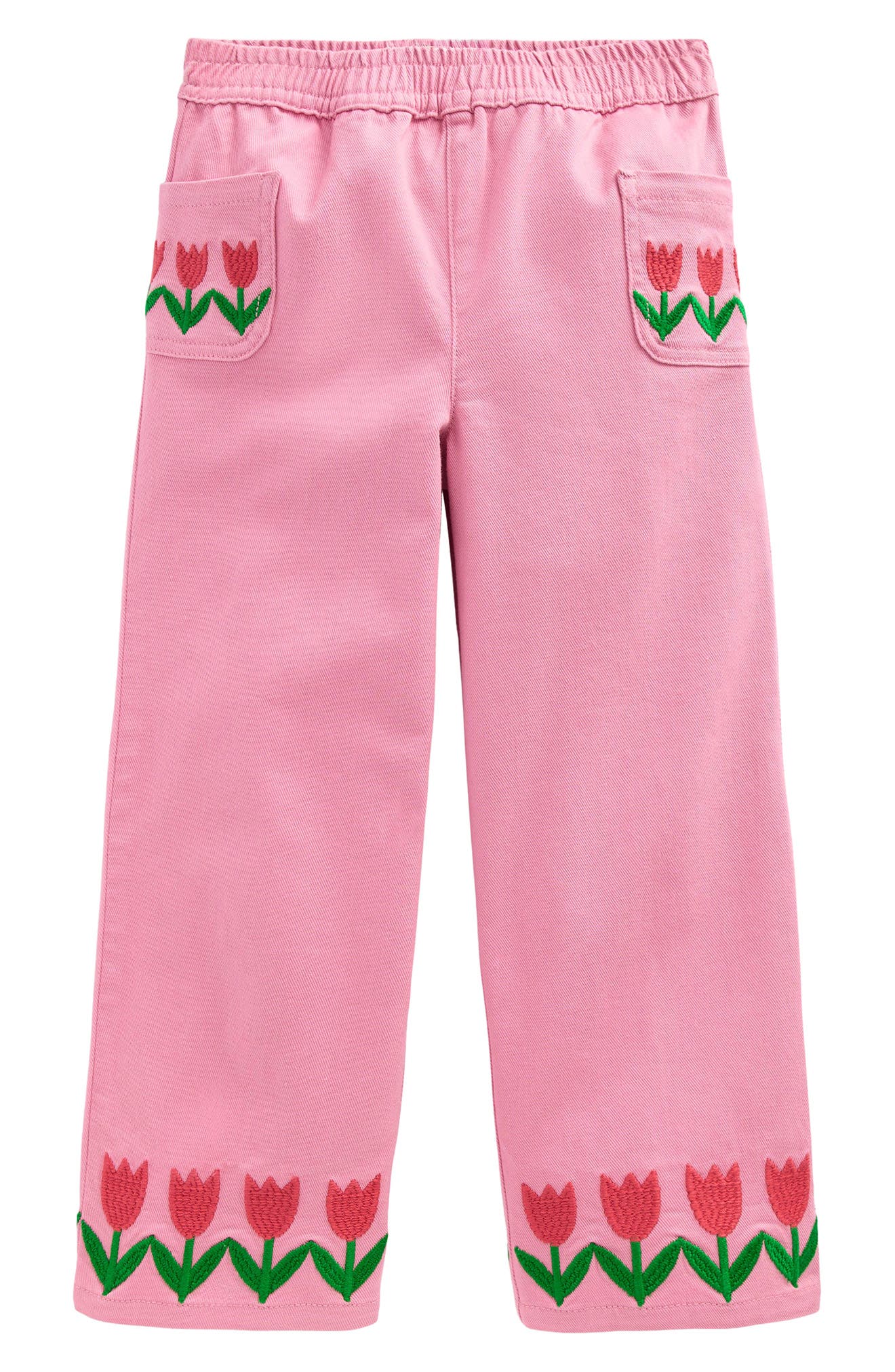 Mini Boden Kids' Tulip Embroidered Wide Leg Pull-On Pants | Nordstrom