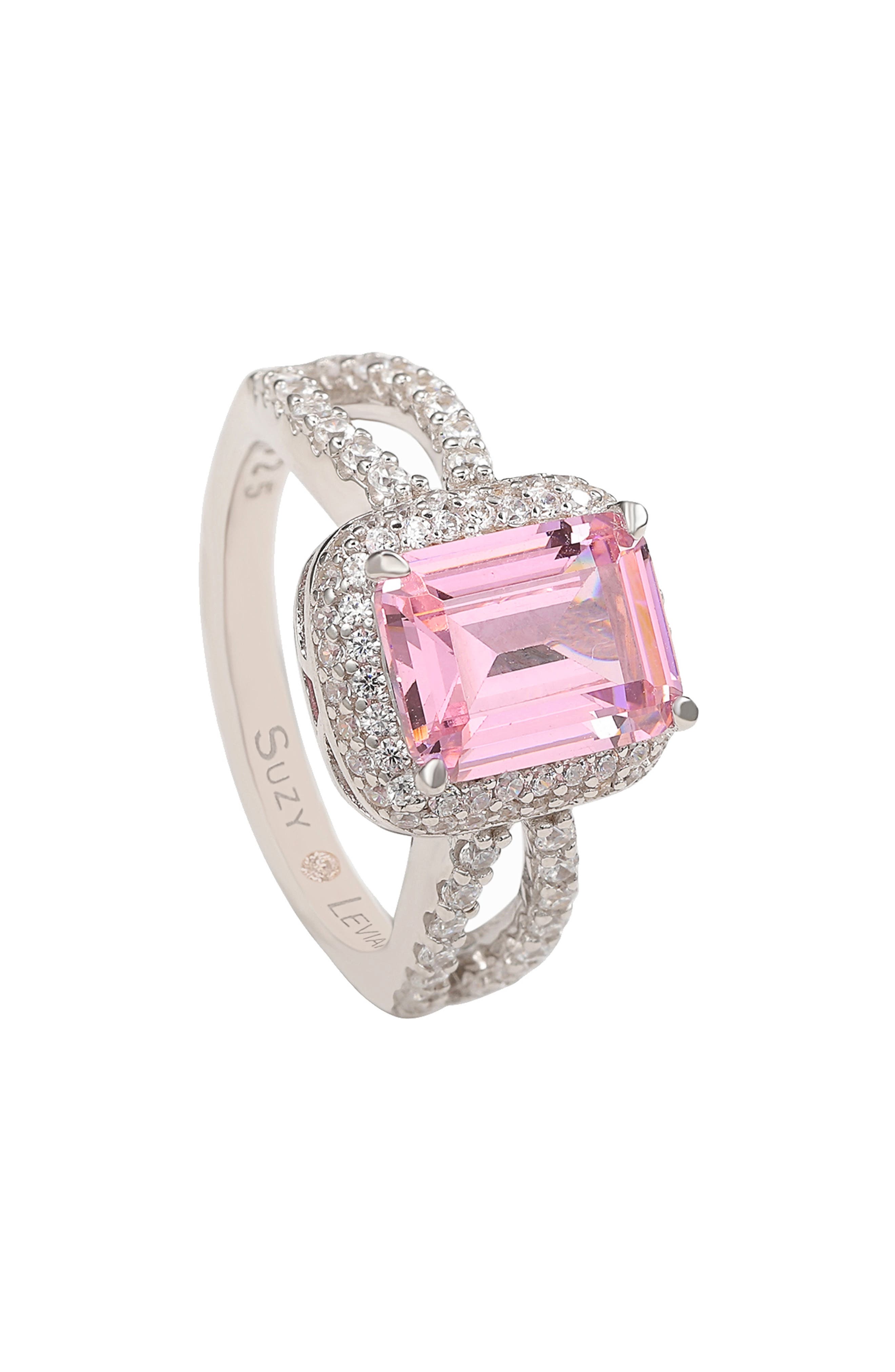 SUZY LEVIAN Sterling Silver Pink Emerald CZ Pavé Halo Ring | Nordstromrack