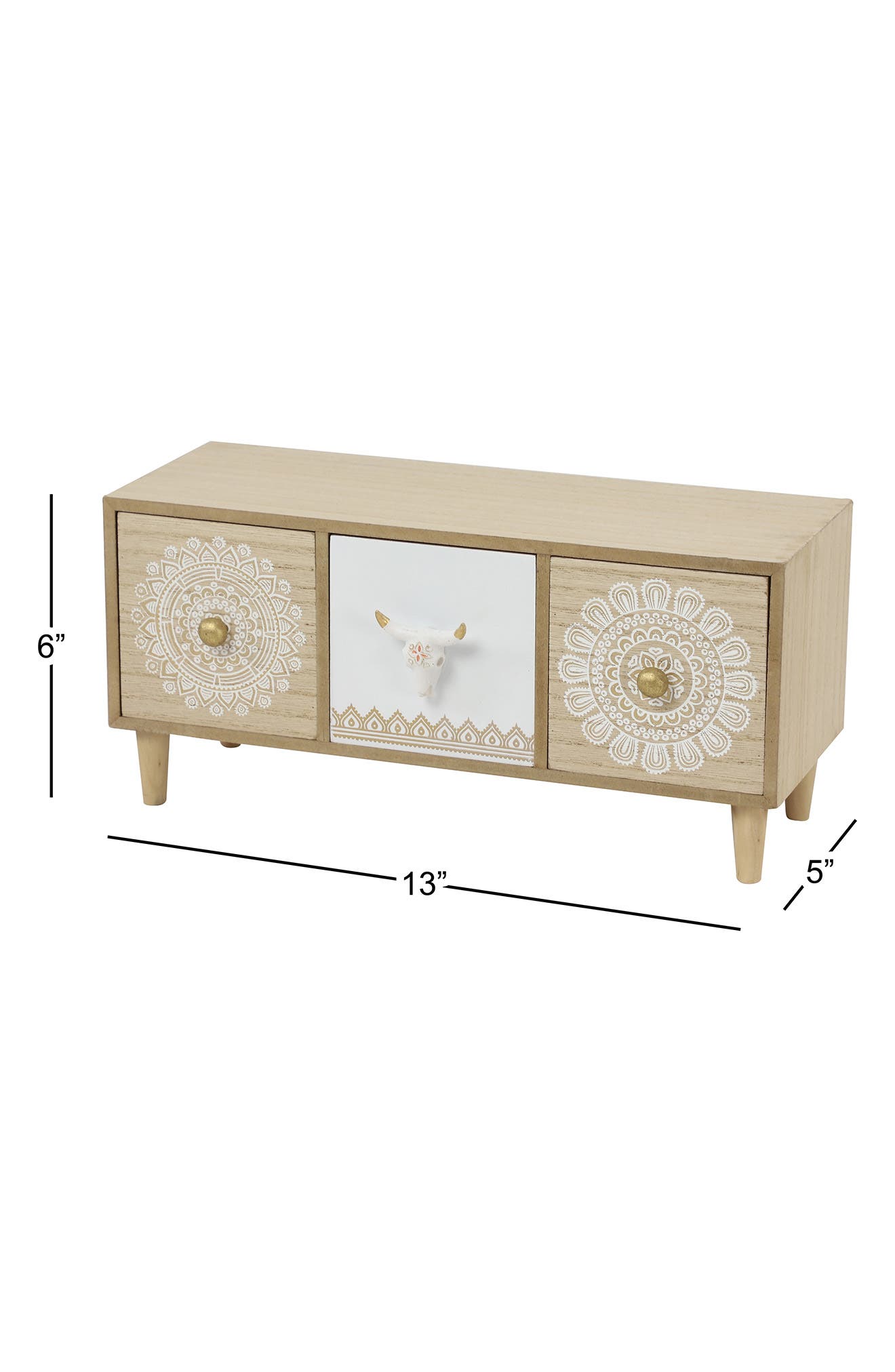 GINGER BIRCH STUDIO Light Brown Wood 3-Drawer Floral Jewelry Box with ...