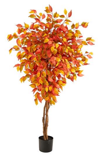 Nearly Natural 5ft Autumn Ficus Artificial Tree In Orange | ModeSens