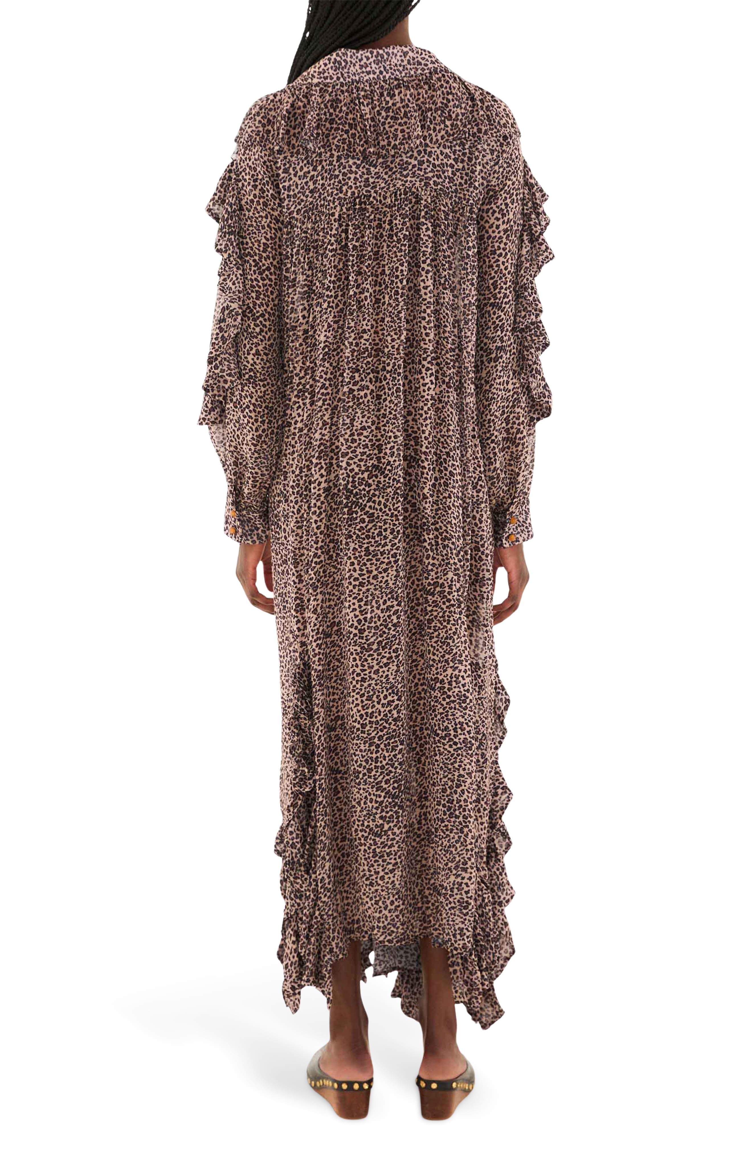 FARM Rio Baby Leopard Ruffle Long Sleeve Maxi Shirtdress | Nordstromrack