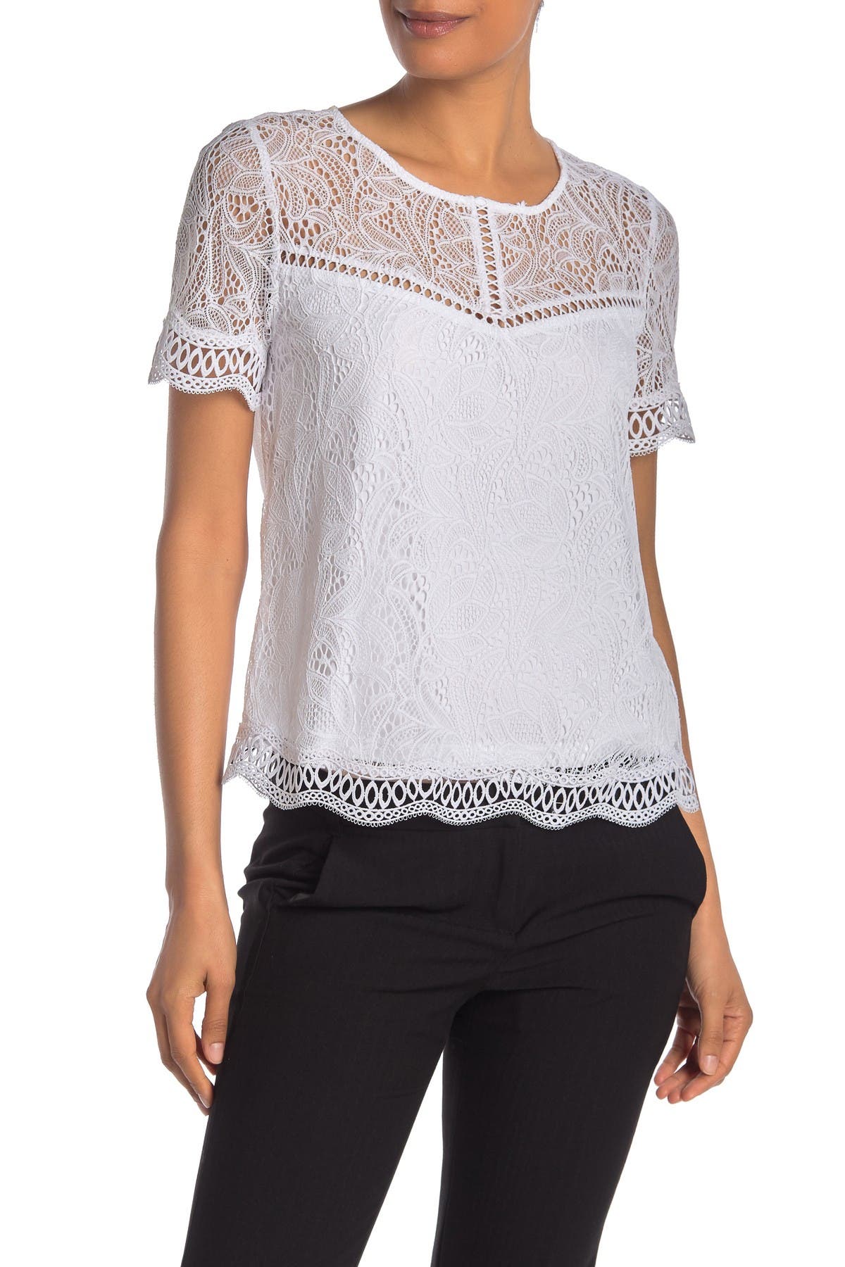Laundry by Shelli Segal Scalloped Lace Short Sleeve Top | Nordstromrack