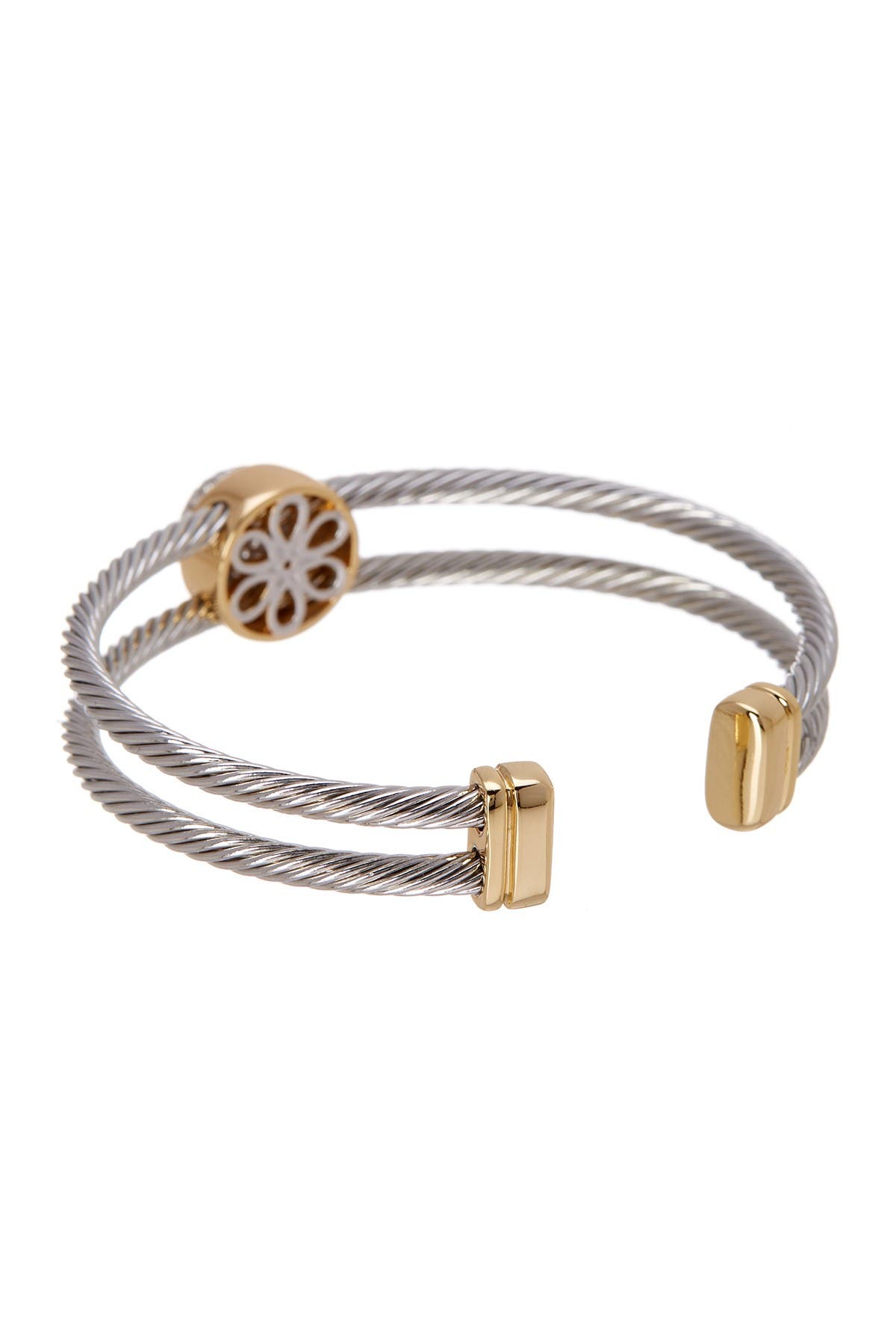Juvell Two-Tone Pavé CZ Dome Twisted Double Row Cuff Bracelet ...