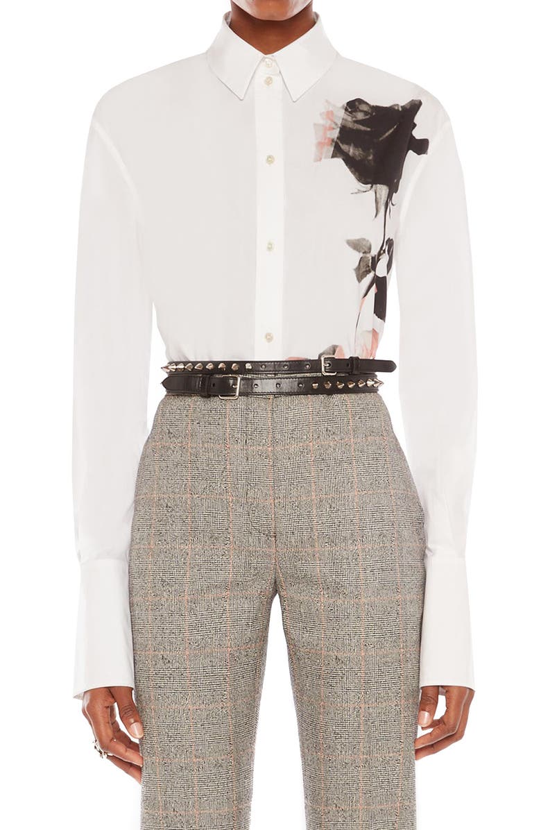 McQueen Alexander McQueen Trompe l'Oeil Rose Print Women's Button-Up ...