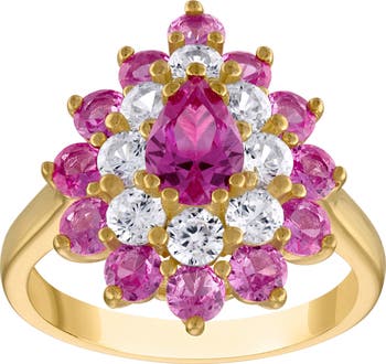 FZN Created Pink Sapphire & Created White Sapphire Double Halo Ring ...