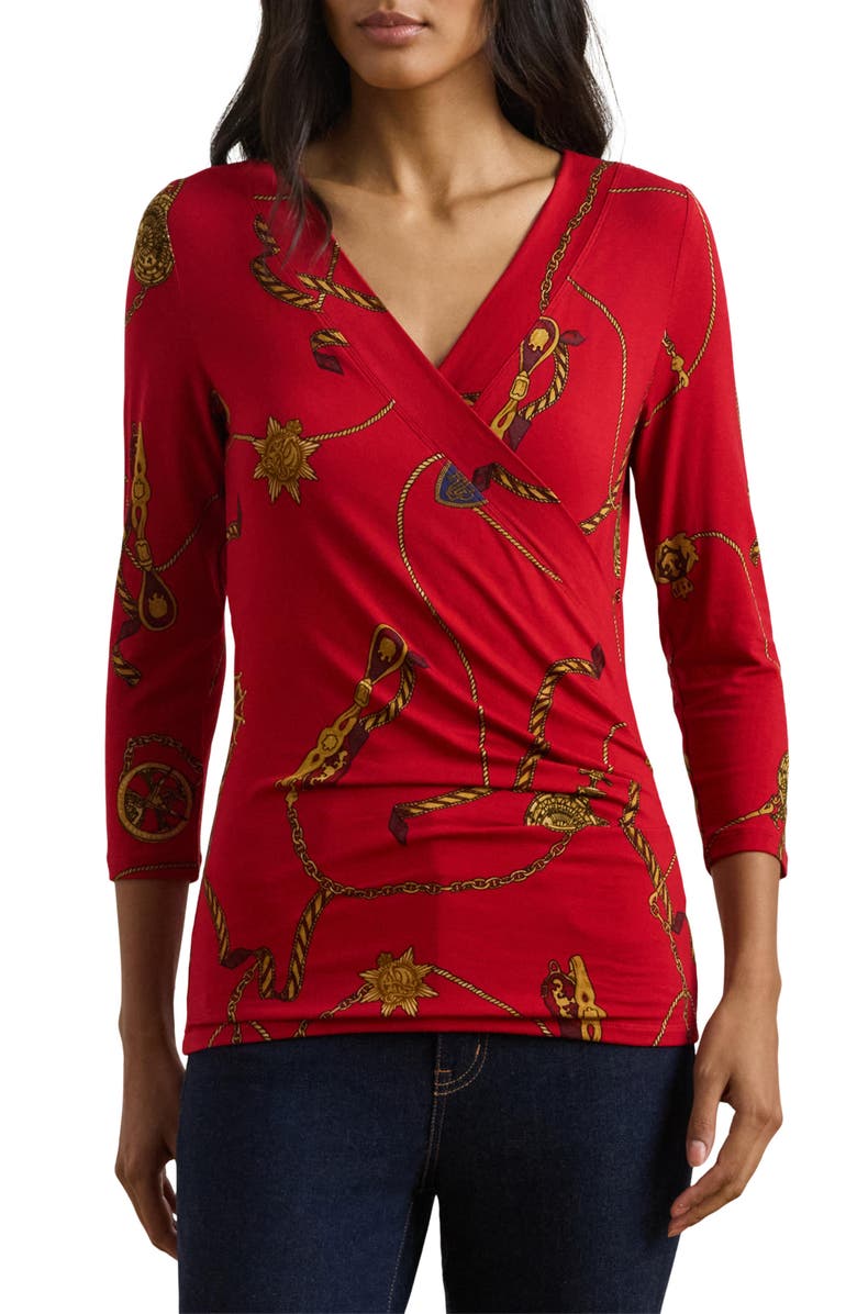 Lauren Ralph Lauren Charm Print Jersey Faux Wrap Top | Nordstromrack