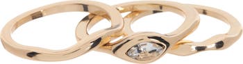 NORDSTROM RACK Gold-Tone 3-Piece Watery & Crystal Ring Set | Nordstromrack