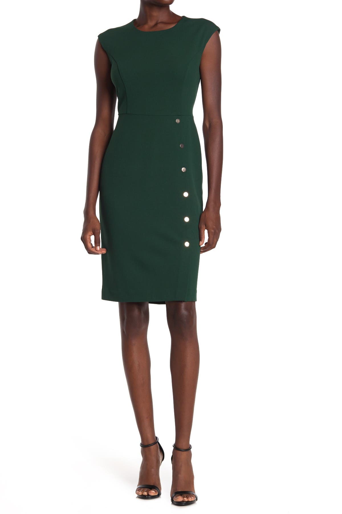 London Times Scuba Crepe Button Skirt Sheath Dress | Nordstromrack