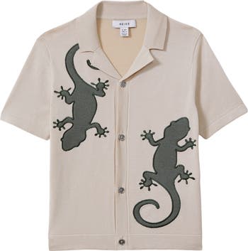 Reiss Kids' Reggie Sr. Lizard Appliqué Camp Shirt | Nordstrom