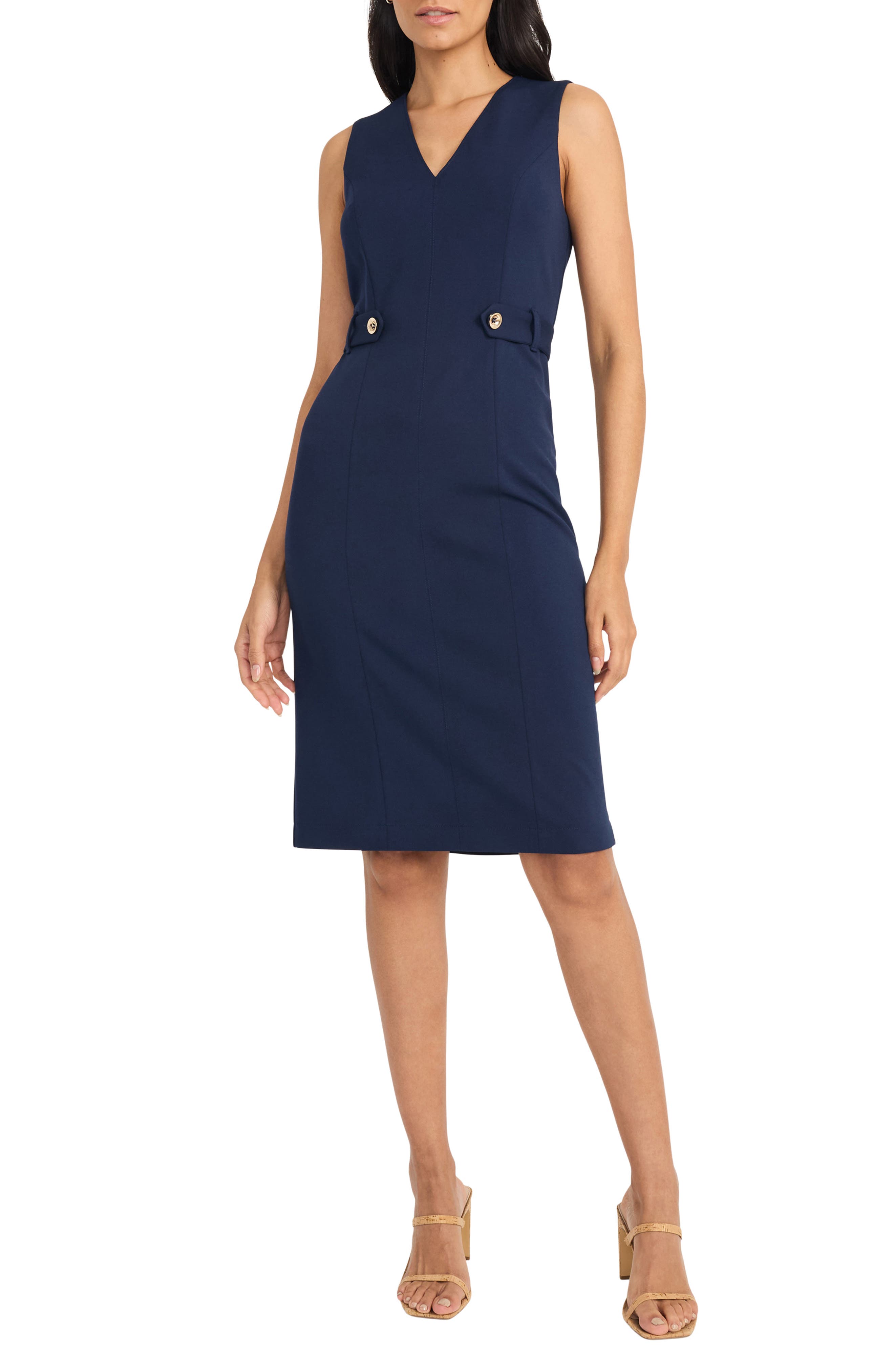 Maggy London Topstitched Button Tab Midi Dress | Nordstromrack