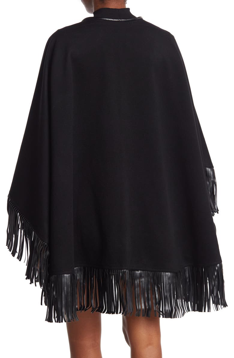 Sofia Cashmere Faux Leather Fringe Wool Blend Poncho | Nordstromrack