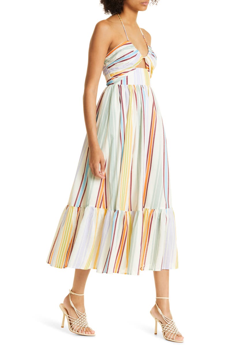 ALEMAIS Axum Stripe Organic Cotton Tiered Cutout Halter Dress ...