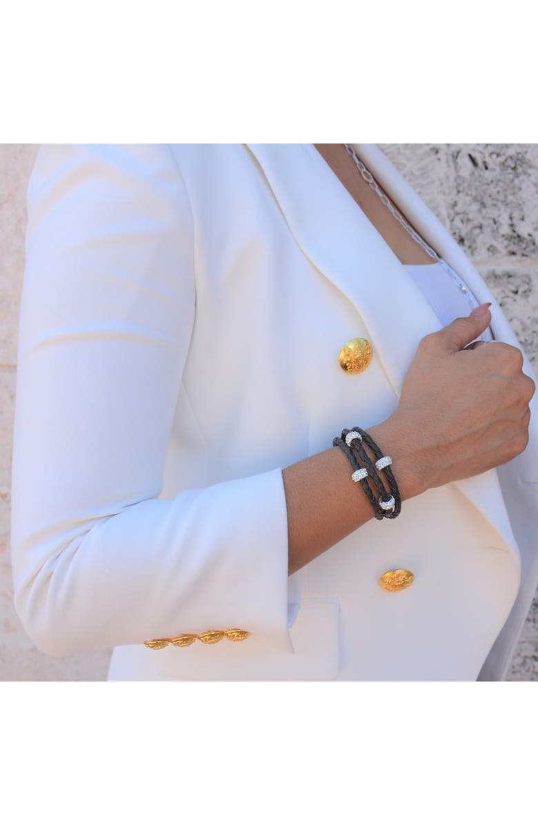 Liza Schwartz Bedazzle Pavé CZ Station Leather Triple Wrap Bracelet ...