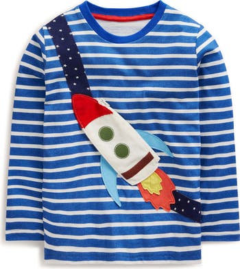 Mini Boden Kids' Stripe Rocket Pocket Appliqué Long Sleeve Cotton ...