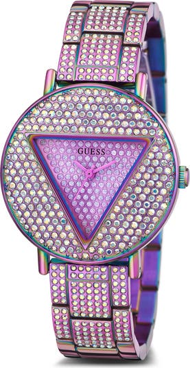 GUESS Logo Crystal Pavé Iridescent Bracelet Watch, 36mm | Nordstrom