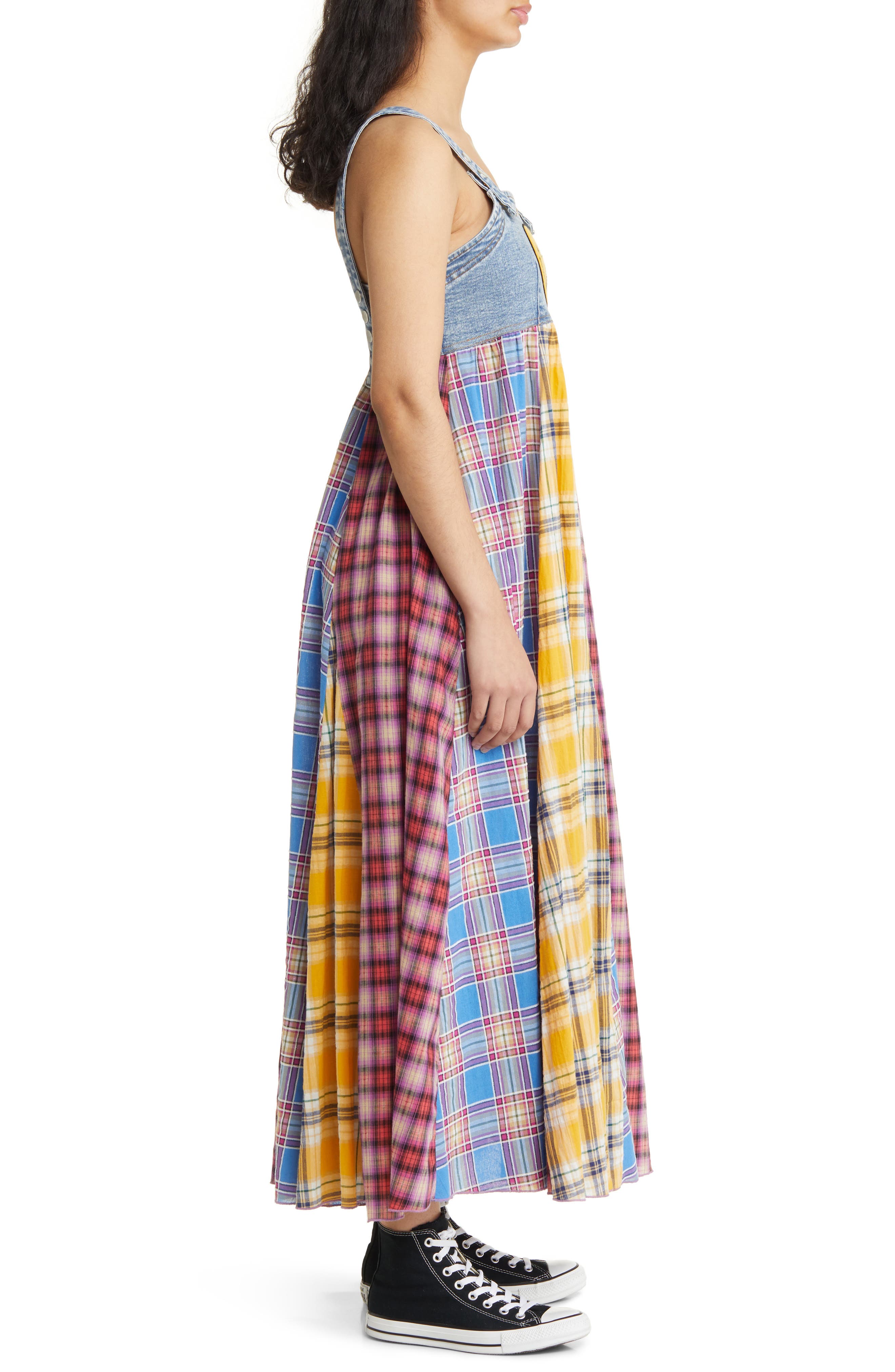 Dressed in Lala Mixed Media Plaid & Denim Sundress | Nordstrom