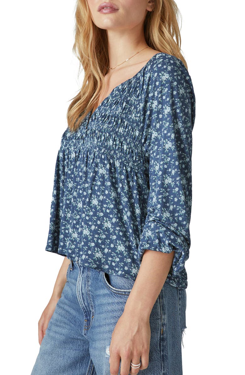 Lucky Brand Floral Smocked Henley Top | Nordstromrack