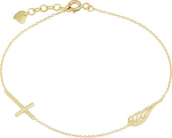 CANDELA JEWELRY 10K Gold Cross & Wing Chain Bracelet | Nordstromrack