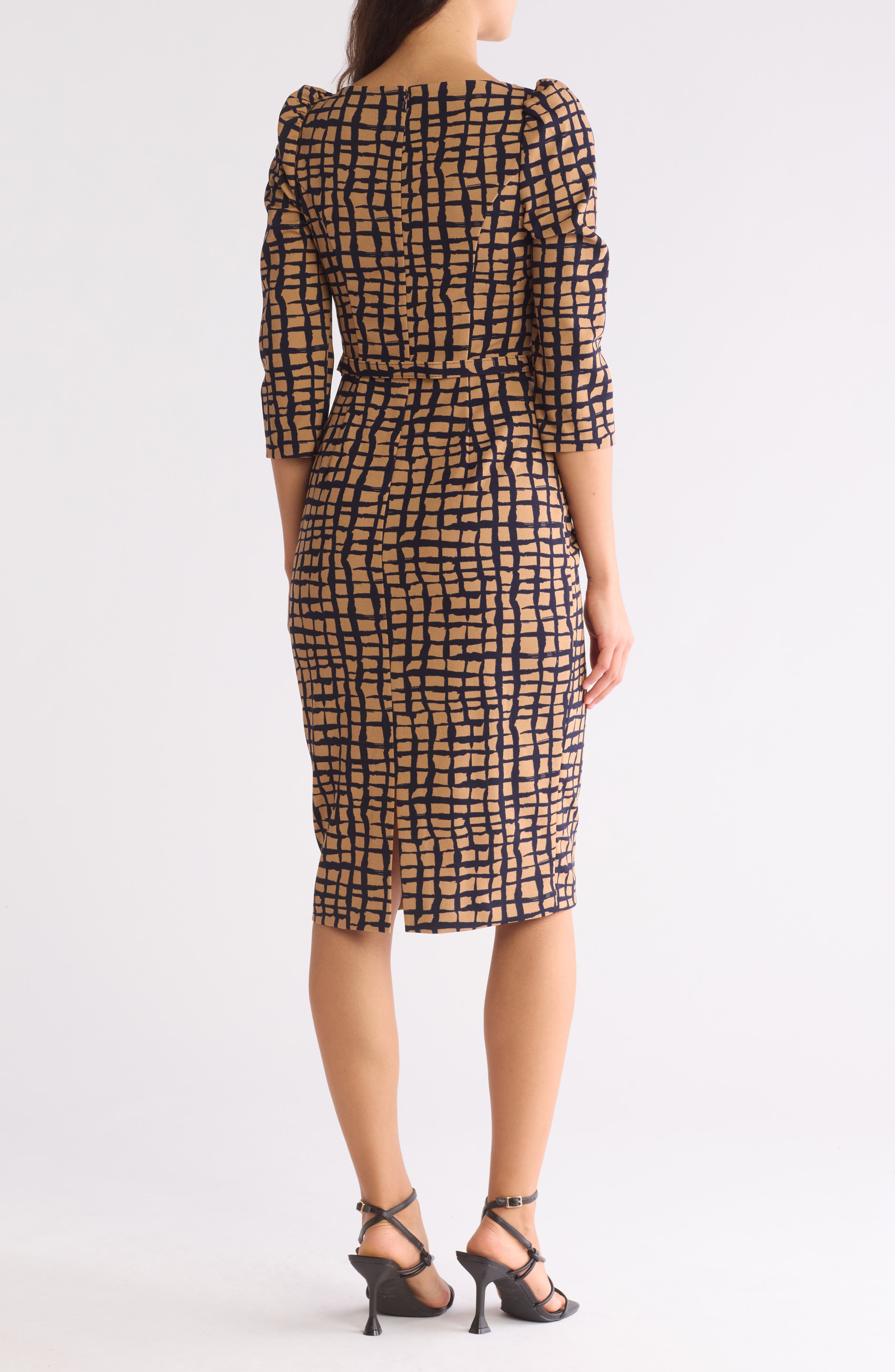 Calvin Klein Windowpane Print Belted Sheath Dress | Nordstromrack