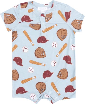 Angel Dear Baseball Print Henley Romper | Nordstrom