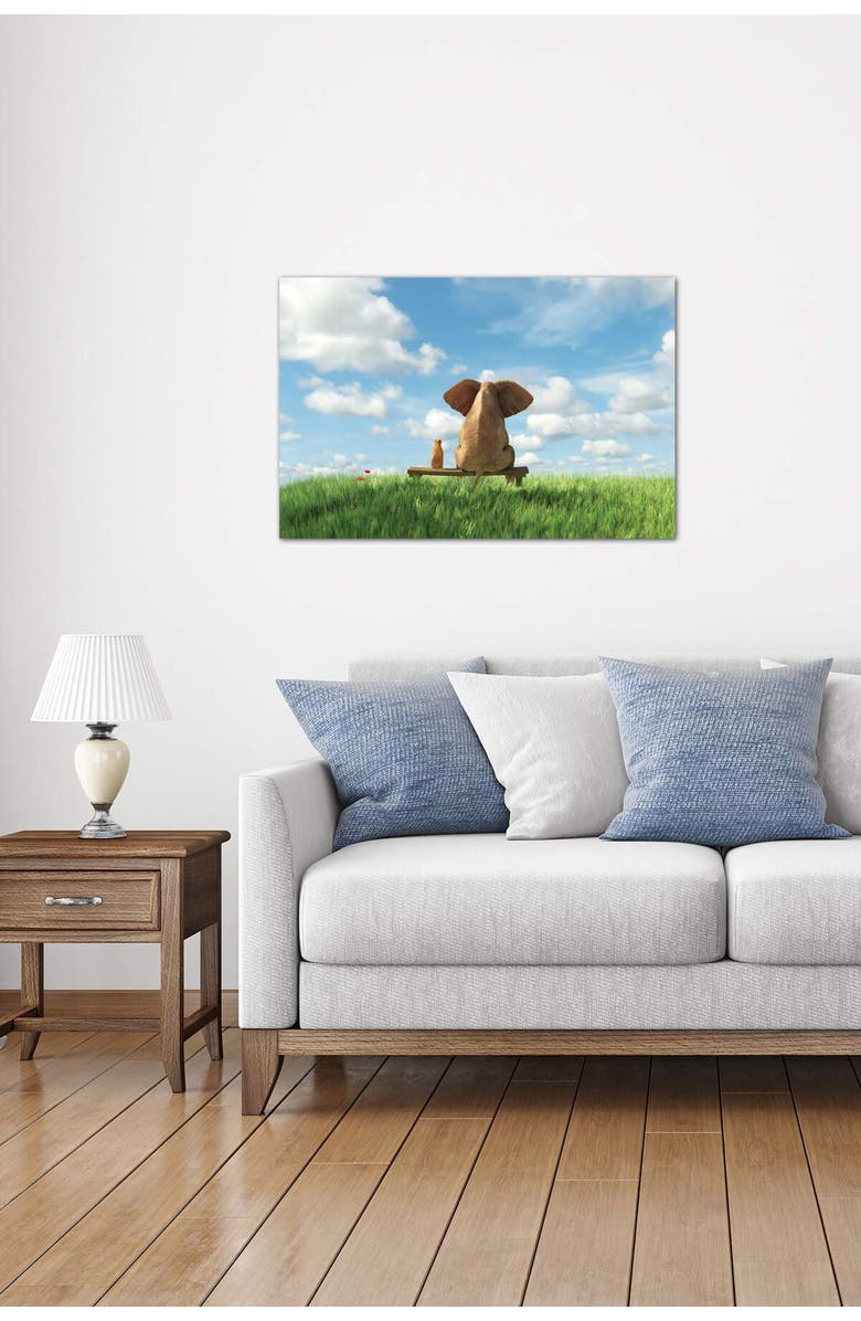 iCanvas Elephant And Dog Sit On A Green Field by Mike Kiev Canvas Wall ...