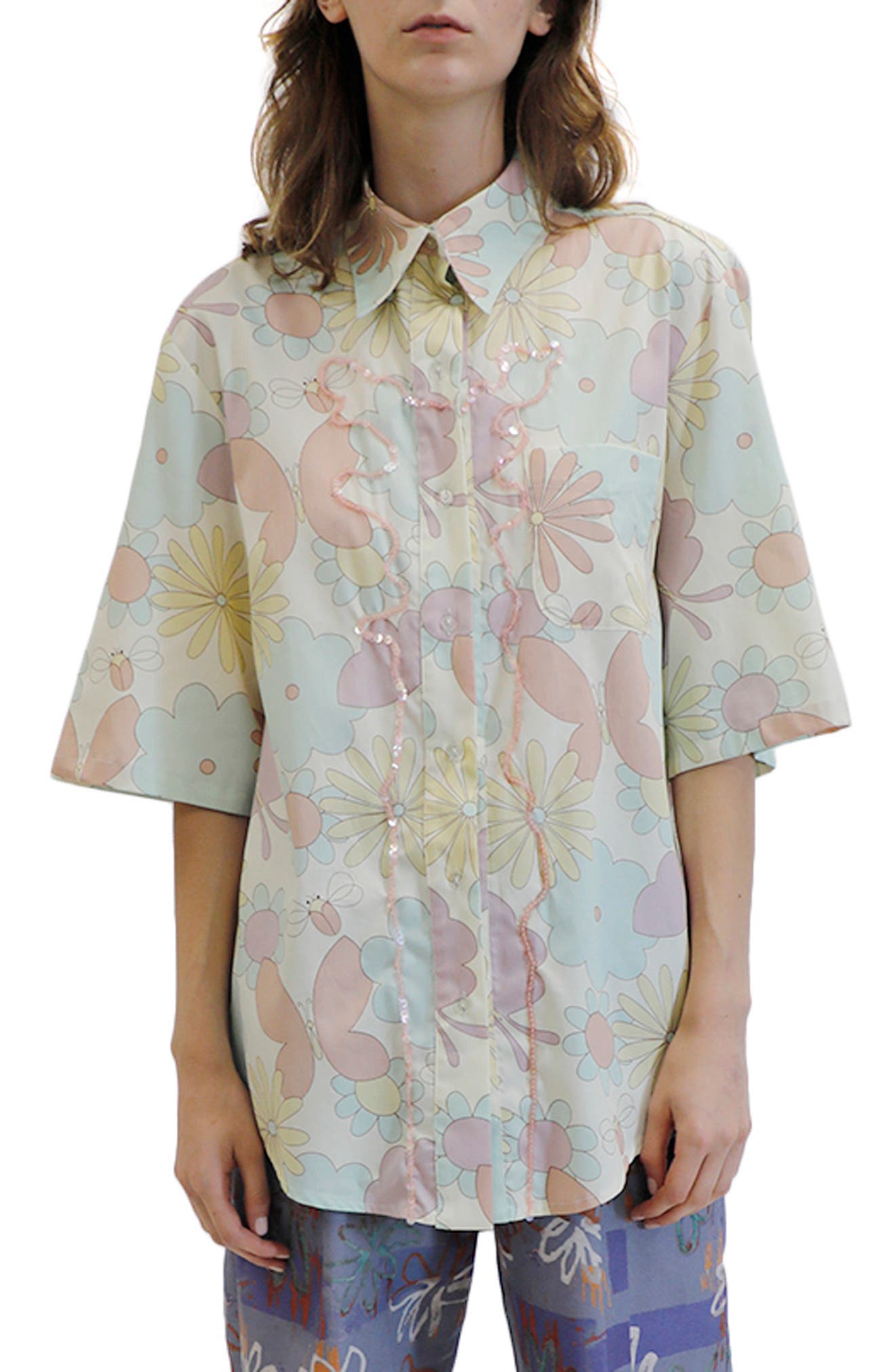 Collina Strada Bug's Life Sequin Floral Print Shirt | Nordstrom