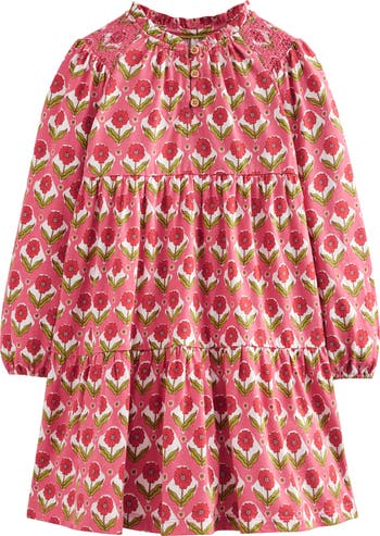 Mini Boden Kids' Floral Long Sleeve Cotton Blend Jersey Tiered Dress ...
