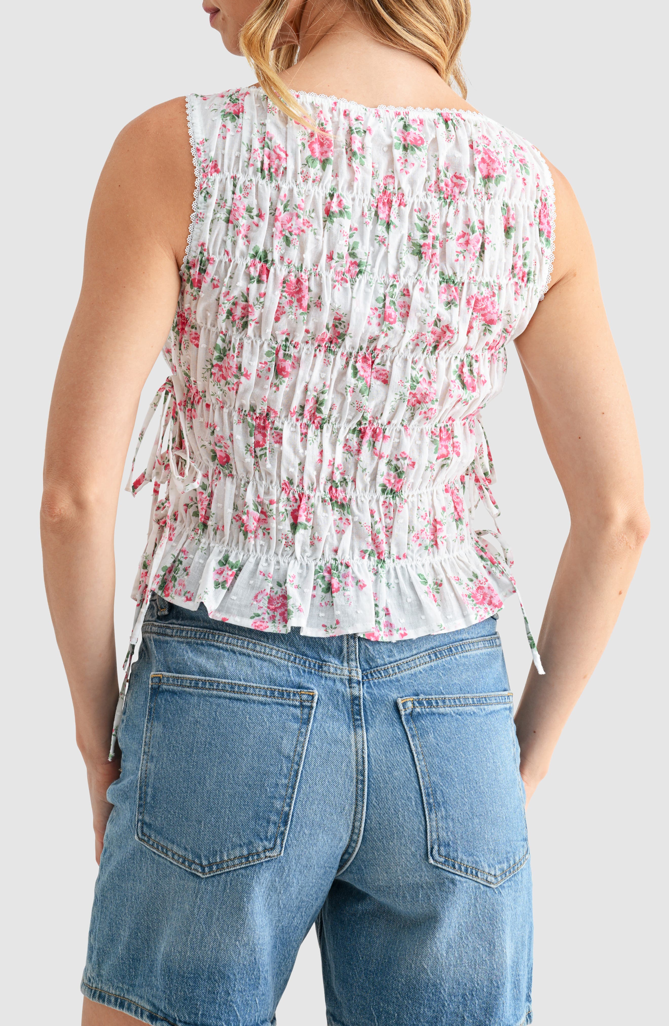 All in Favor Floral Smocked Side Tie Cotton Tank | Nordstrom