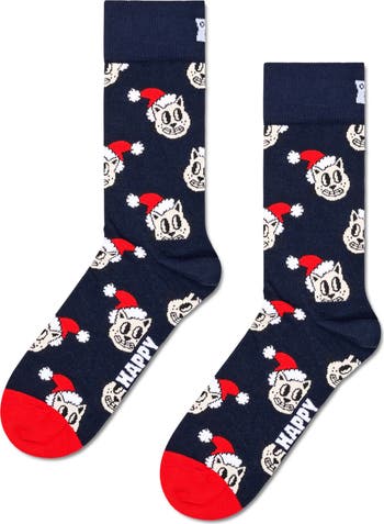 Happy Socks Holiday Cat Cotton Blend Crew Socks Nordstrom