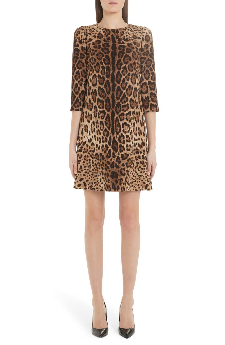 Dolce&Gabbana Leopard Print Cady Crepe Shift Dress | Nordstromrack