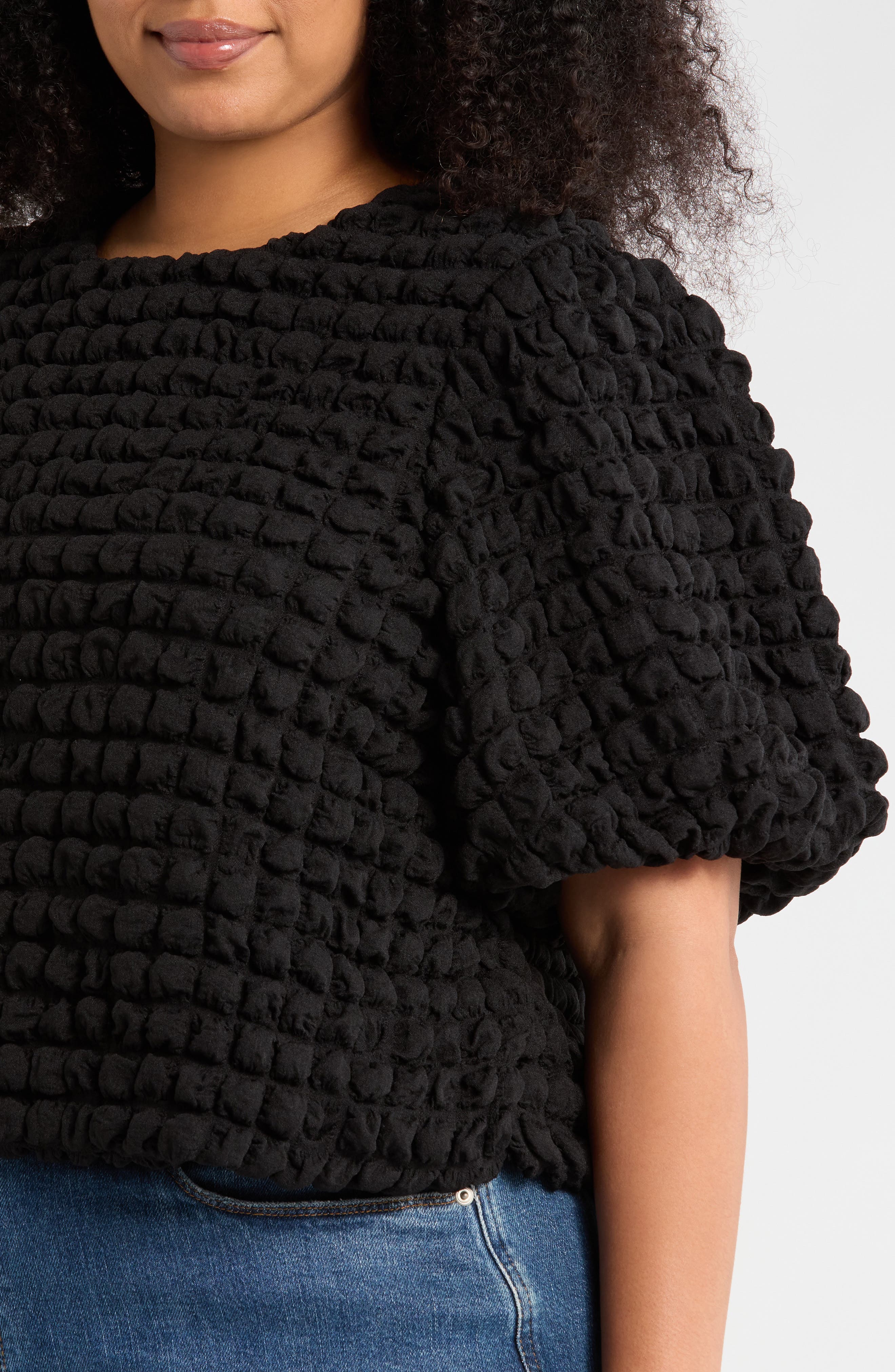 SUGARLIPS Texture Puff Sleeve Crop Top | Nordstrom
