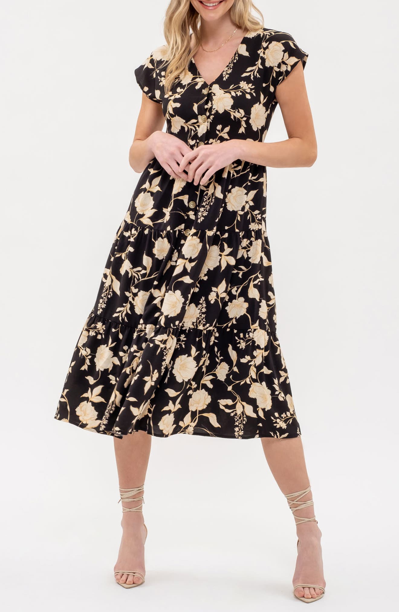 Blu Pepper Floral V-Neck Tiered Shirtdress | Nordstromrack