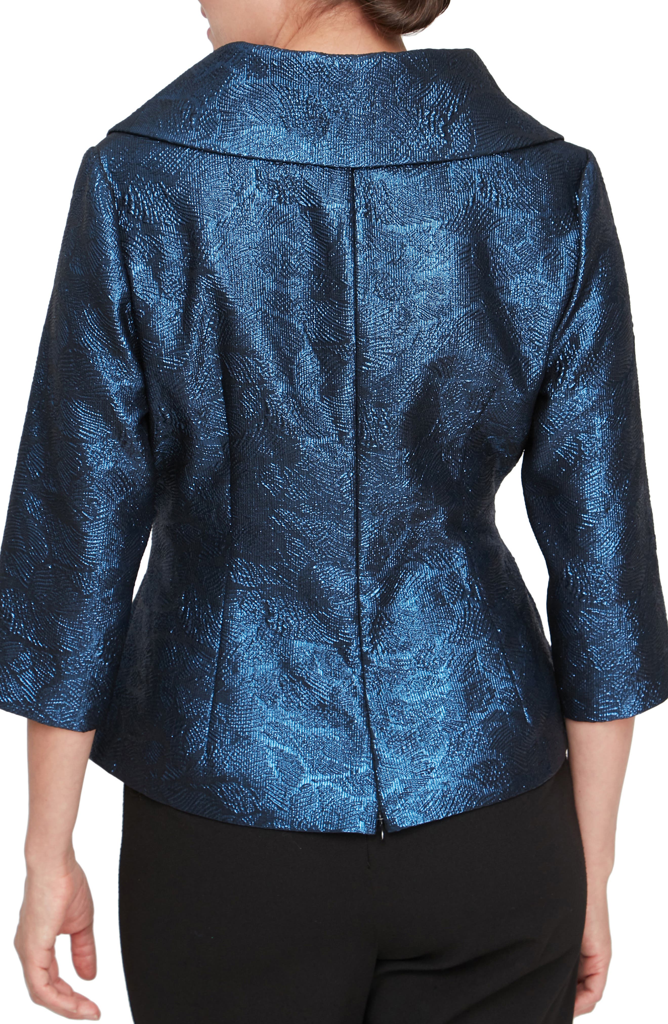 Alex Evenings Metallic Jacquard Portrait Collar Faux Wrap Top | Nordstrom