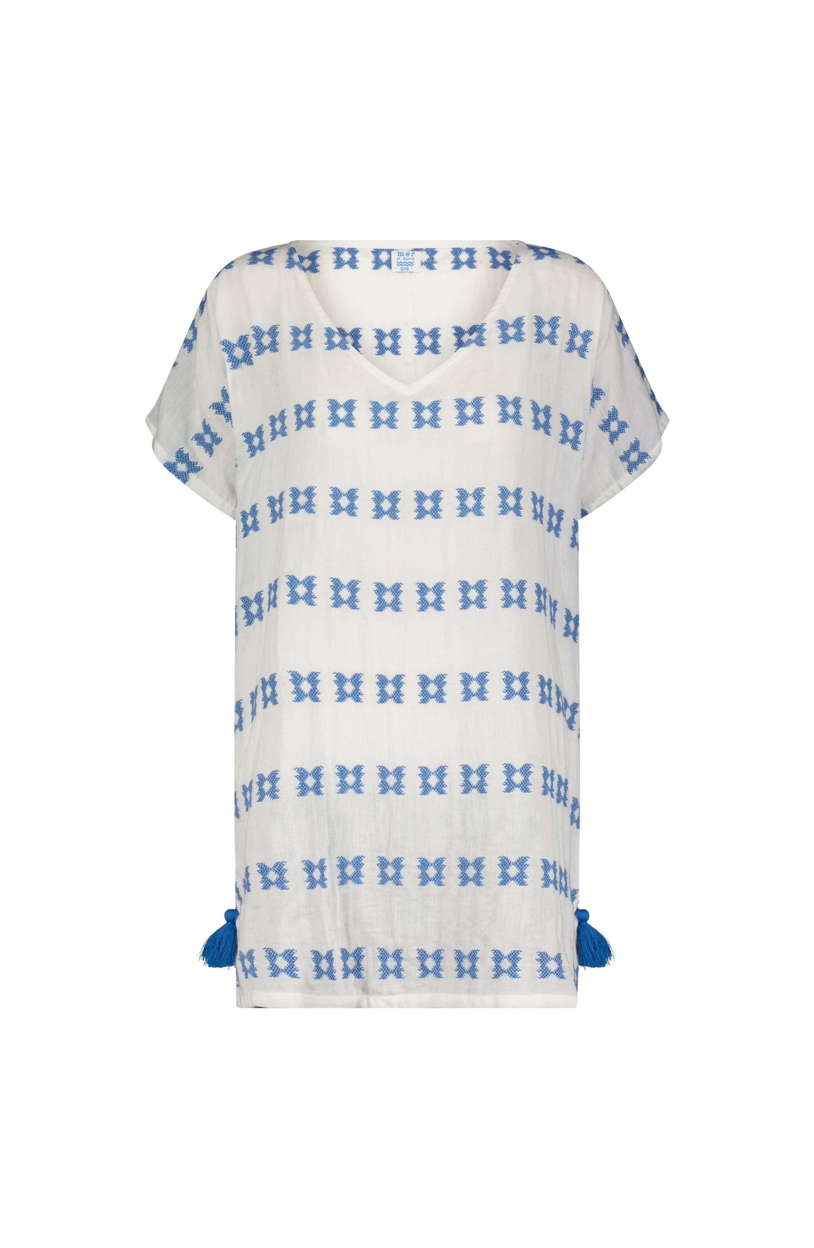 Mer St. Barth Capucine Women's Mini Caftan Blue Embroidery | Nordstrom
