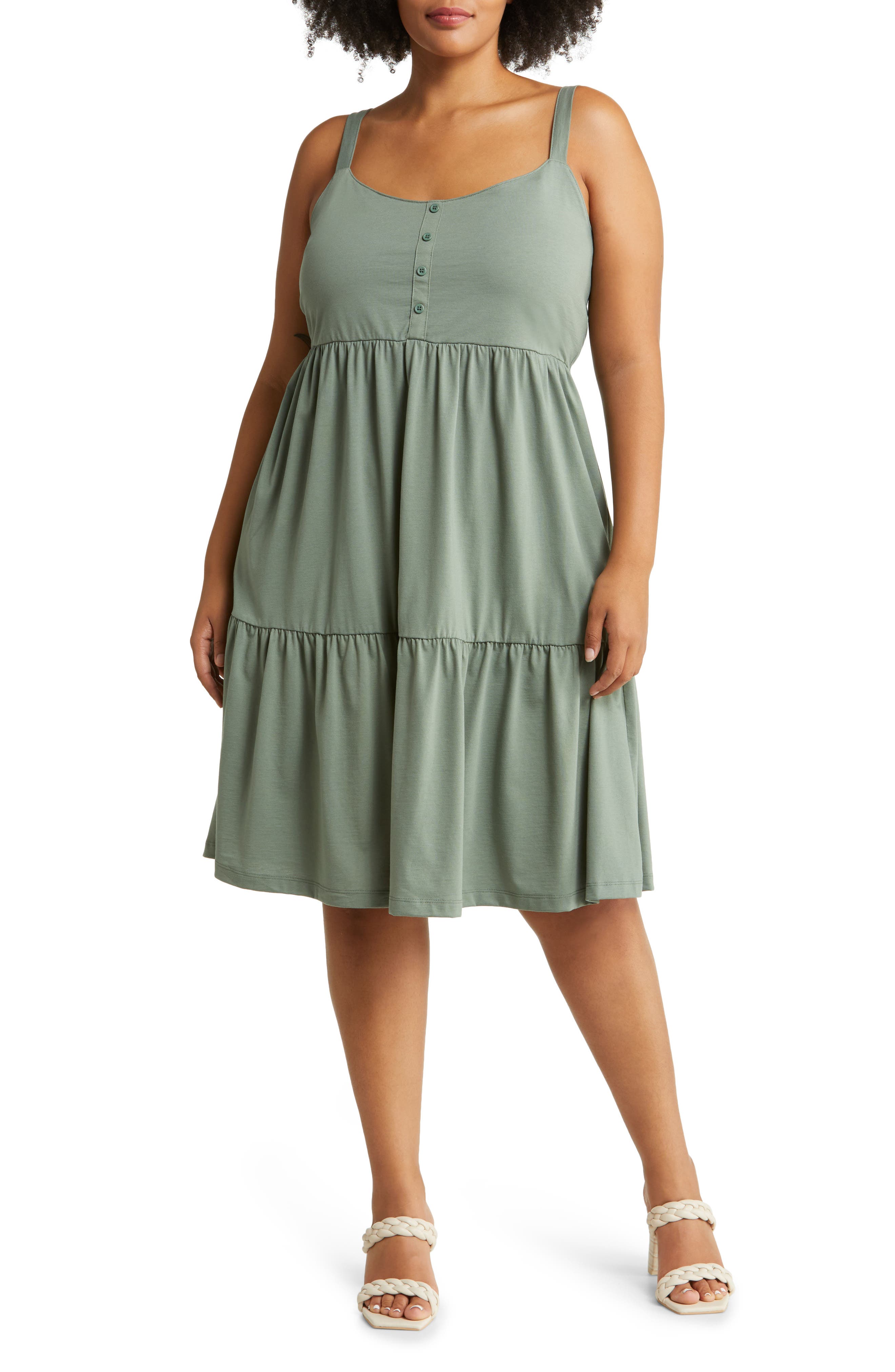 VERO MODA CURVE Astrid Tiered Cotton Blend Dress | Nordstromrack