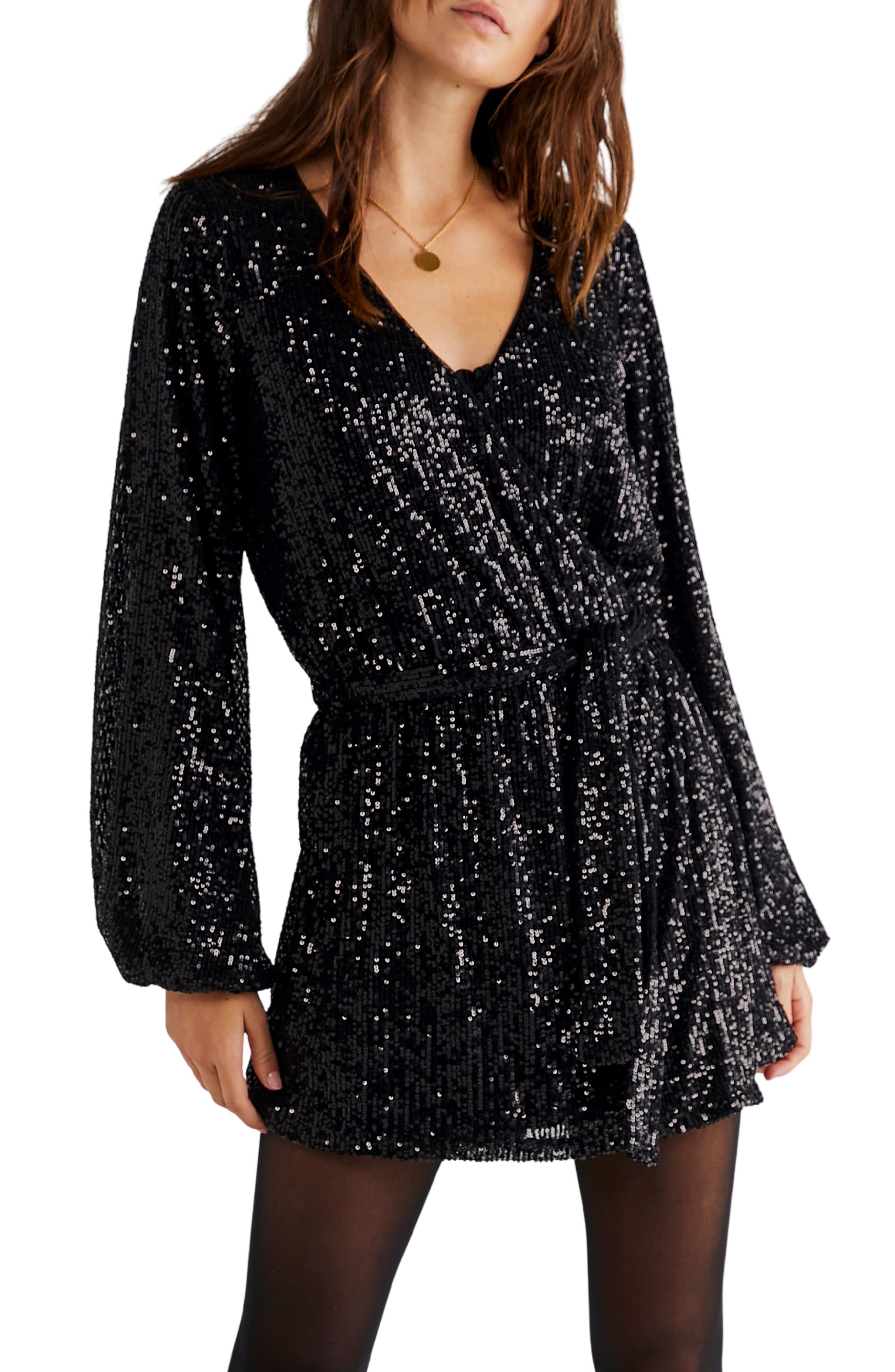 Free People Christa Sequin Long Sleeve Romper | Nordstromrack