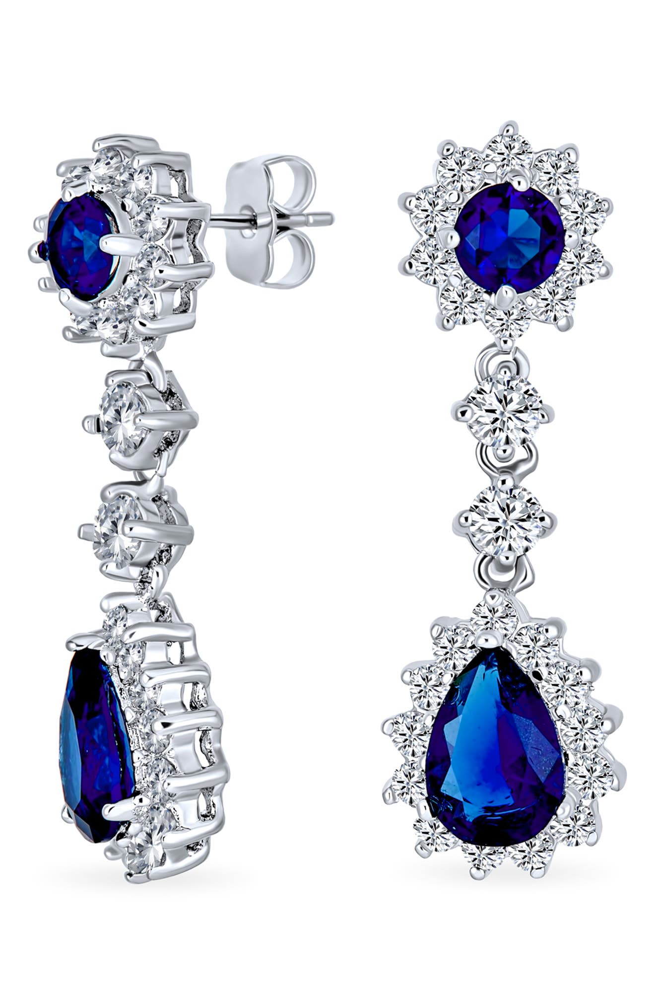 BLING JEWELRY Sterling Silver Vintage Blue Halo Imitation Sapphire ...