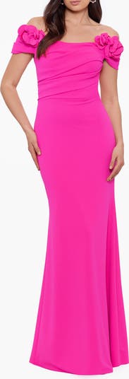 Betsy & Adam Rosette Off the Shoulder Scuba Gown | Nordstrom