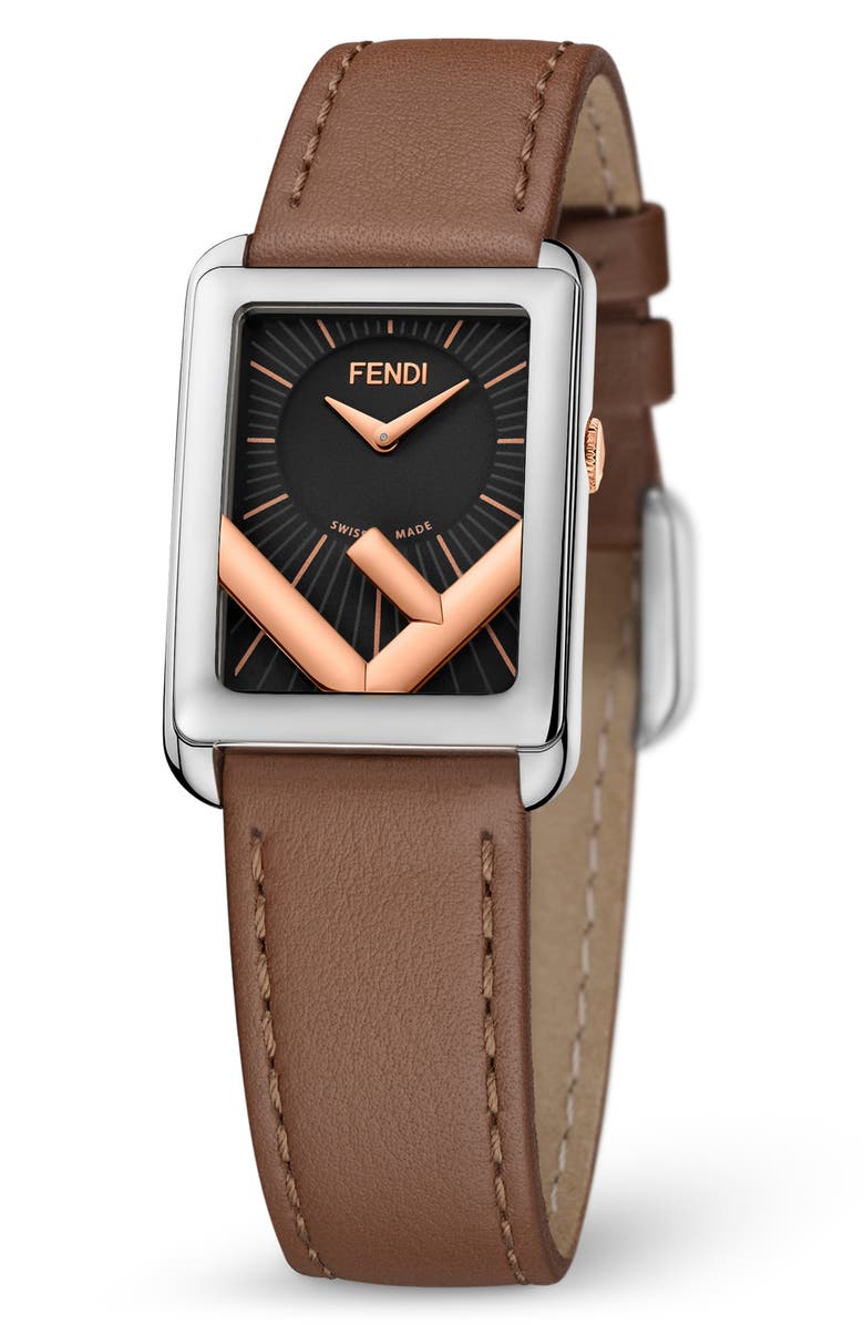 Fendi Run Away Rectangle Leather Strap Watch, 22.5mm x 32mm | Nordstromrack