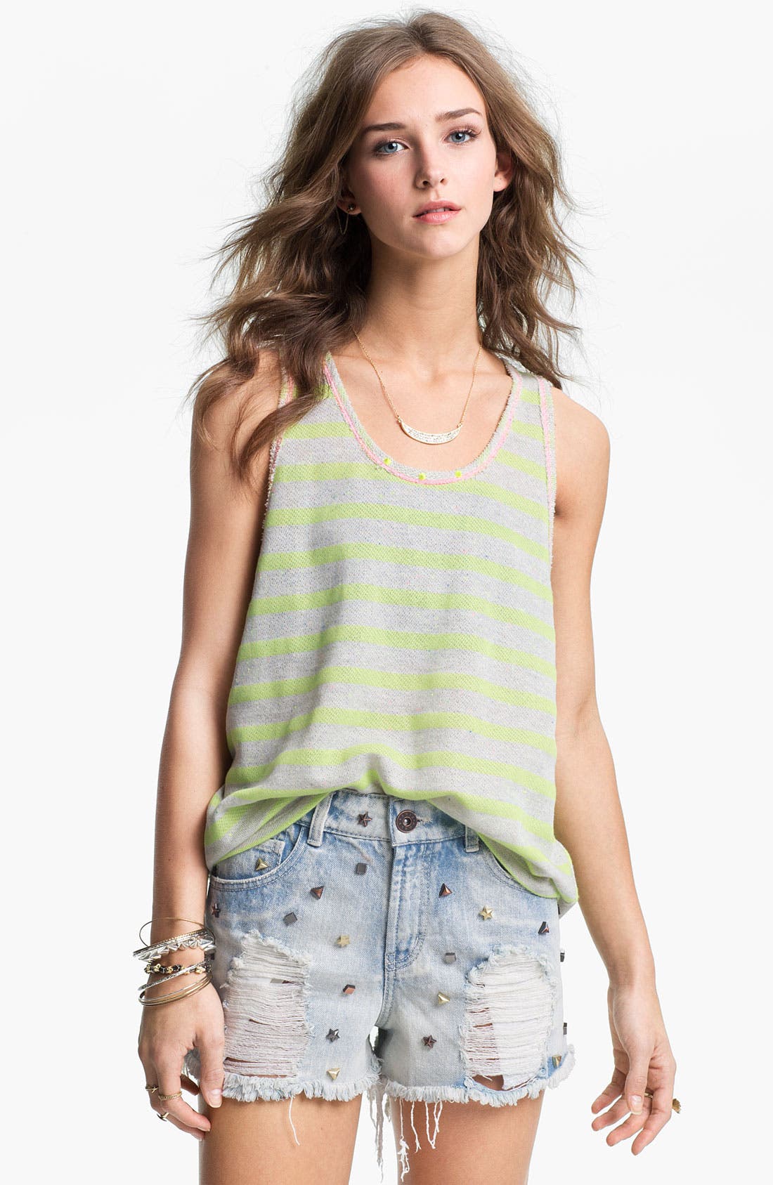 All in Favor Oversized Neon Stripe Terry Tank | Nordstrom