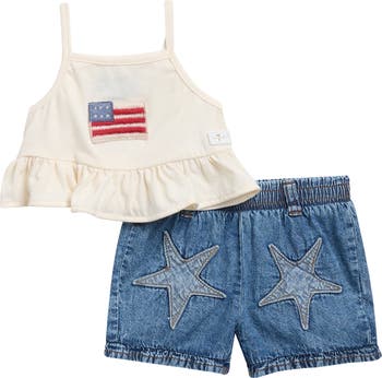 7 For All Mankind Flag Peplum Hem Tank & Star Appliqué Shorts Set ...