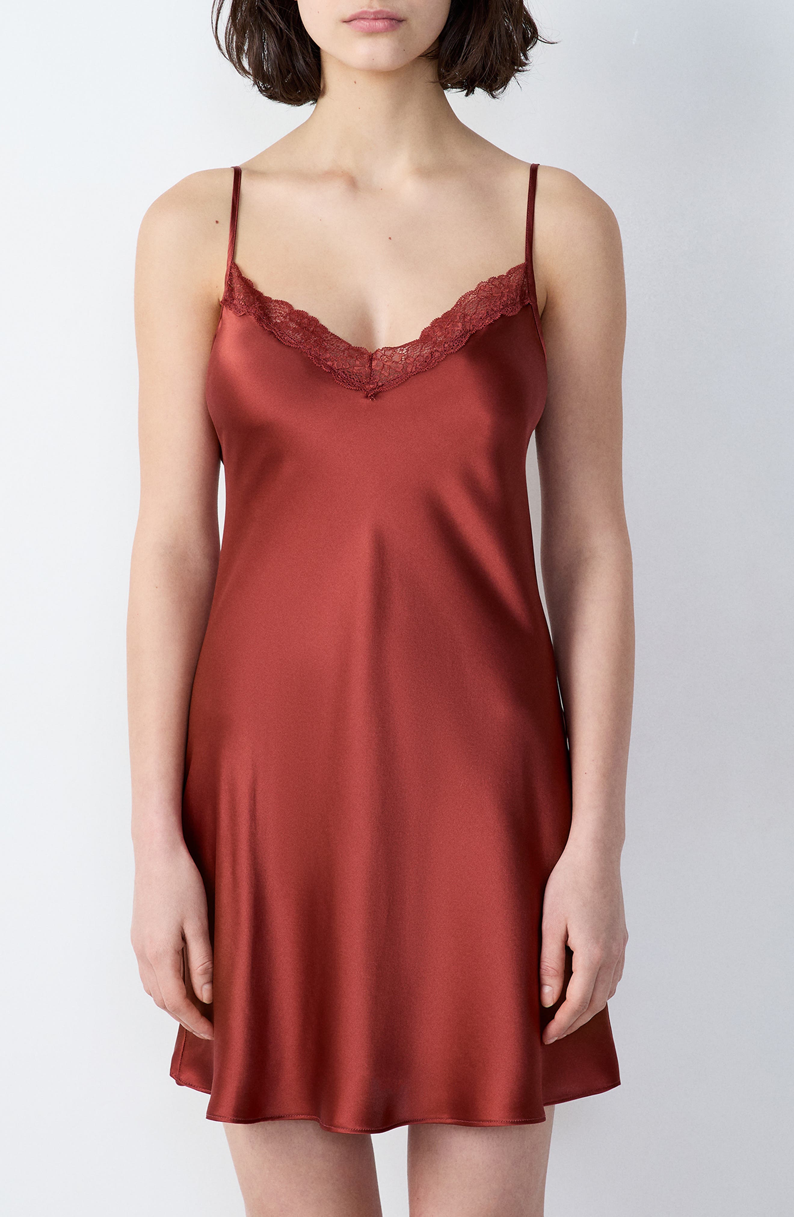 Etam Milky Lace Trim Silk Chemise | Nordstrom