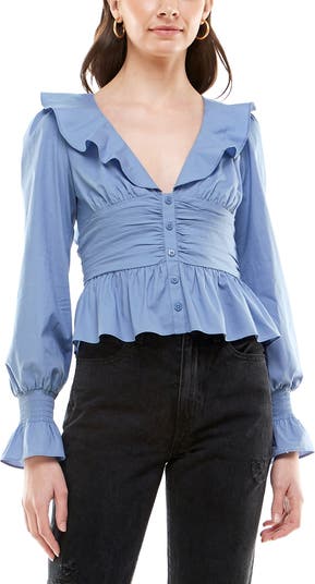 WAYF Stretch Cotton Ruffle Blouse | Nordstrom