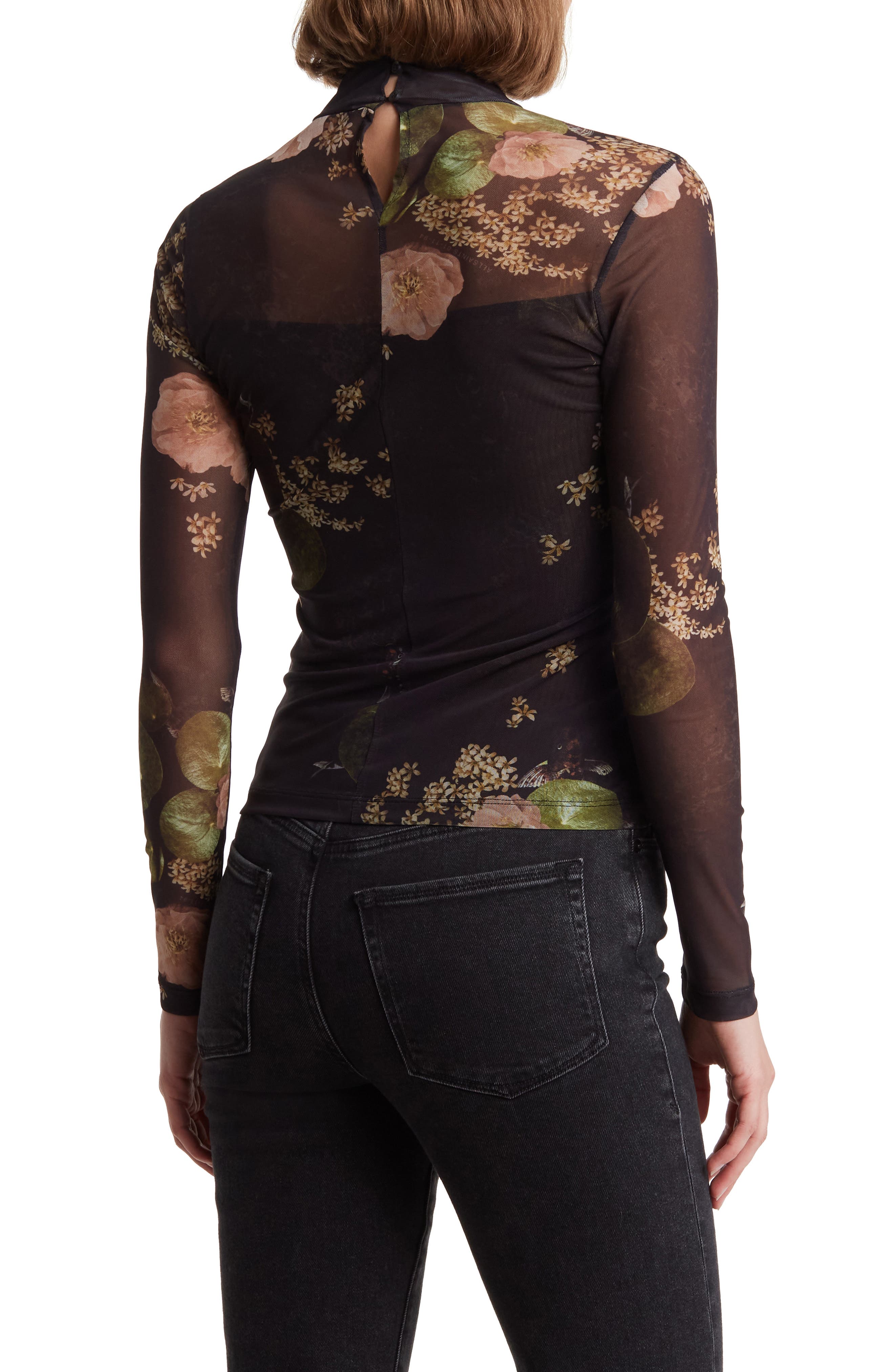 AllSaints Elia Asago Floral Long Sleeve Mesh Top | Nordstromrack