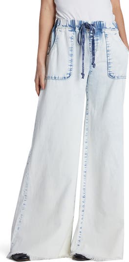 Wash Lab Denim Lola Elastic Waist Frayed Soft Wide Leg Jeans | Nordstrom