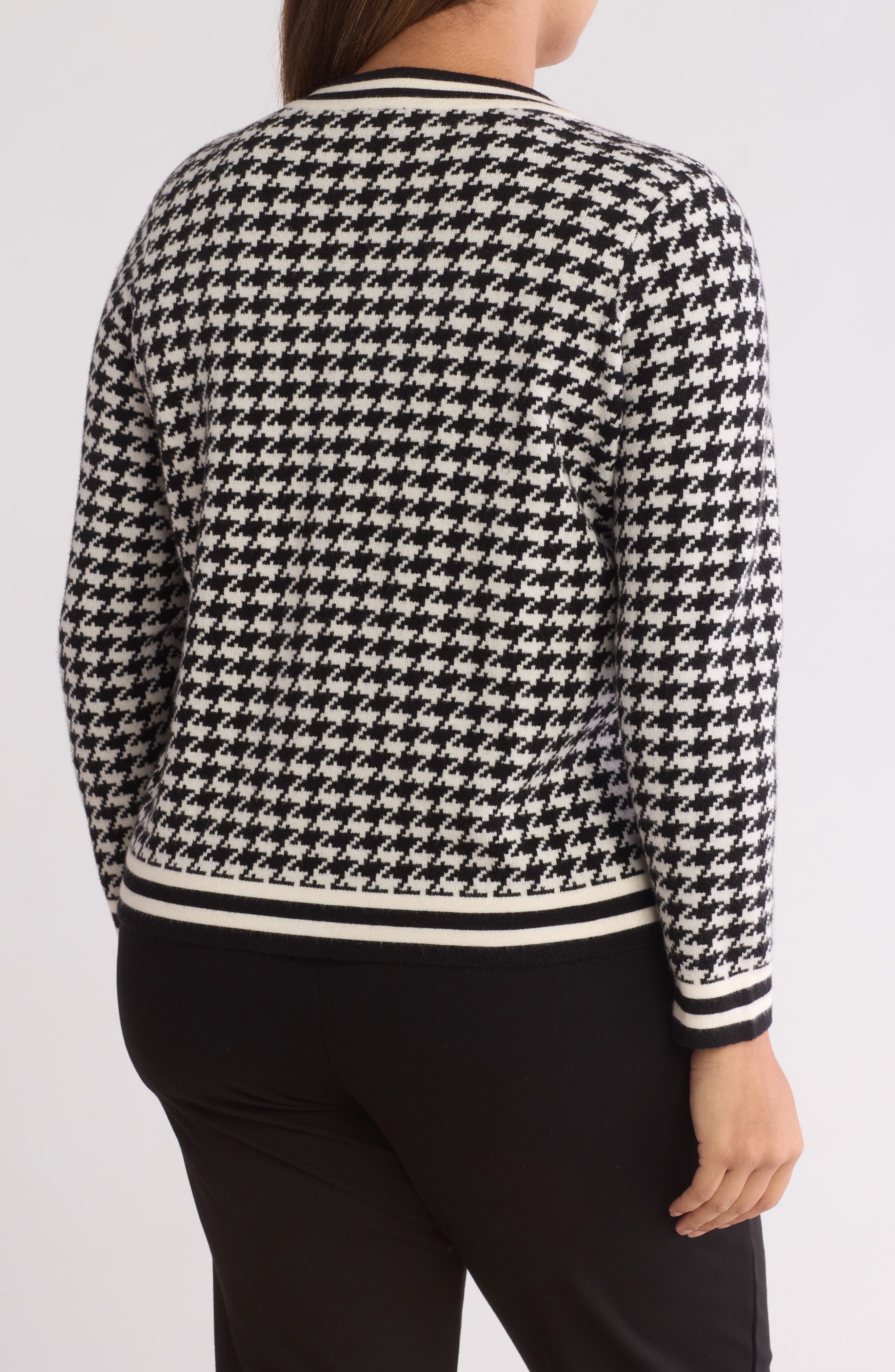 CYRUS Houndstooth Tipped Button Front Cardigan | Nordstromrack