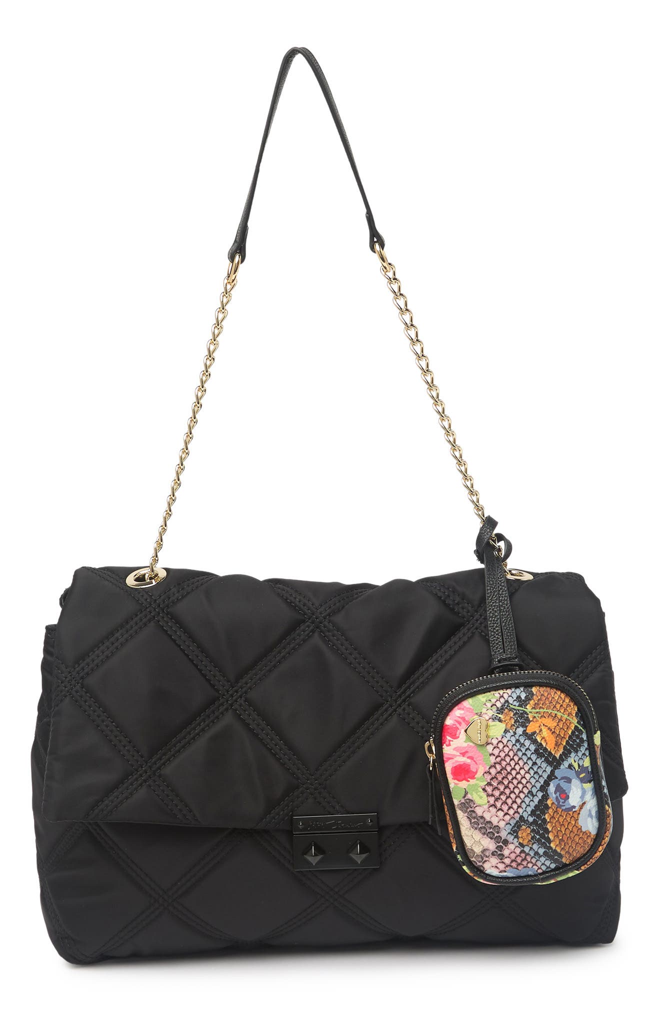 Betsey Johnson Nylon Flap Shoulder Bag & Snake Embossed Pouch Set ...